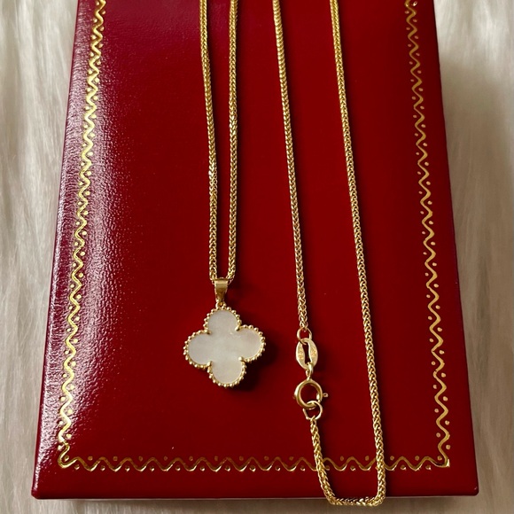 Jewelry | New Real 18k Saudi Solid Gold Foxtail Chain With White Clover ...